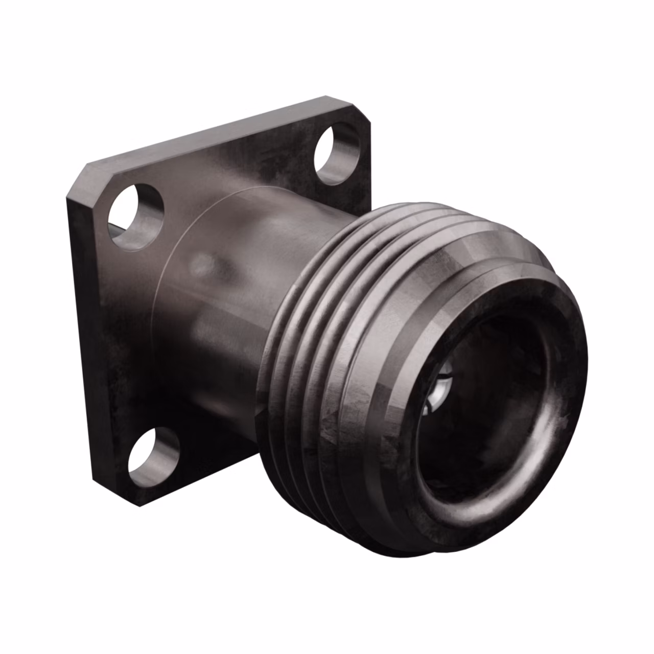 N Jack, Straight, 4-Hole Flange Mount, Brass Body, Nickel (Ni) Plated, Candlestick Contact, 4.00mm Length, 50 Ohms for sale