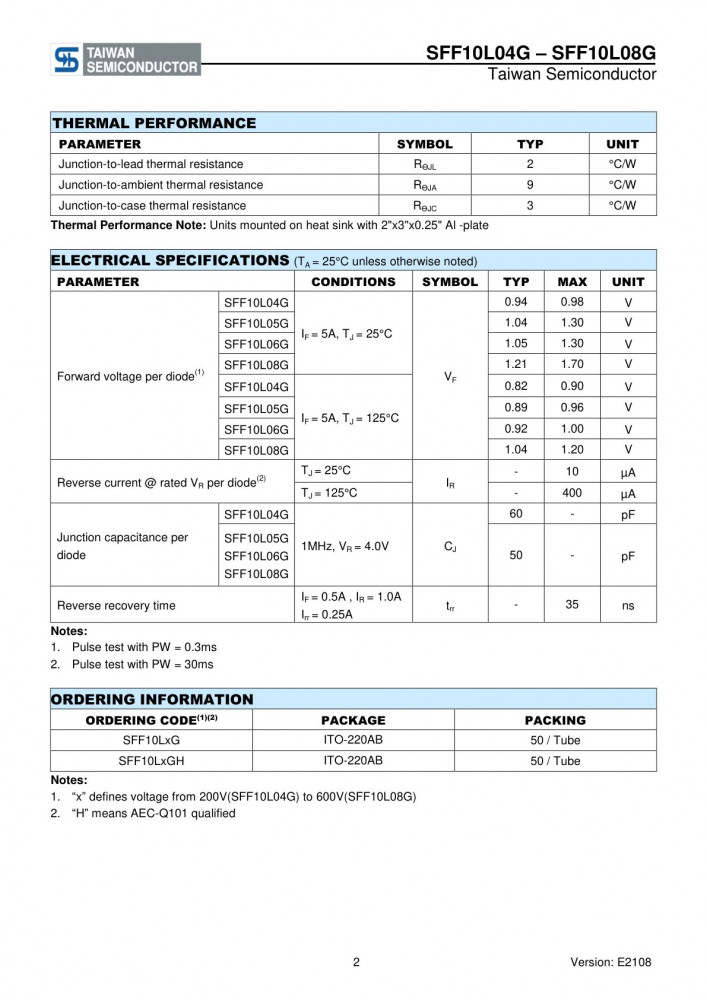 SFF10L05G technical document page 2