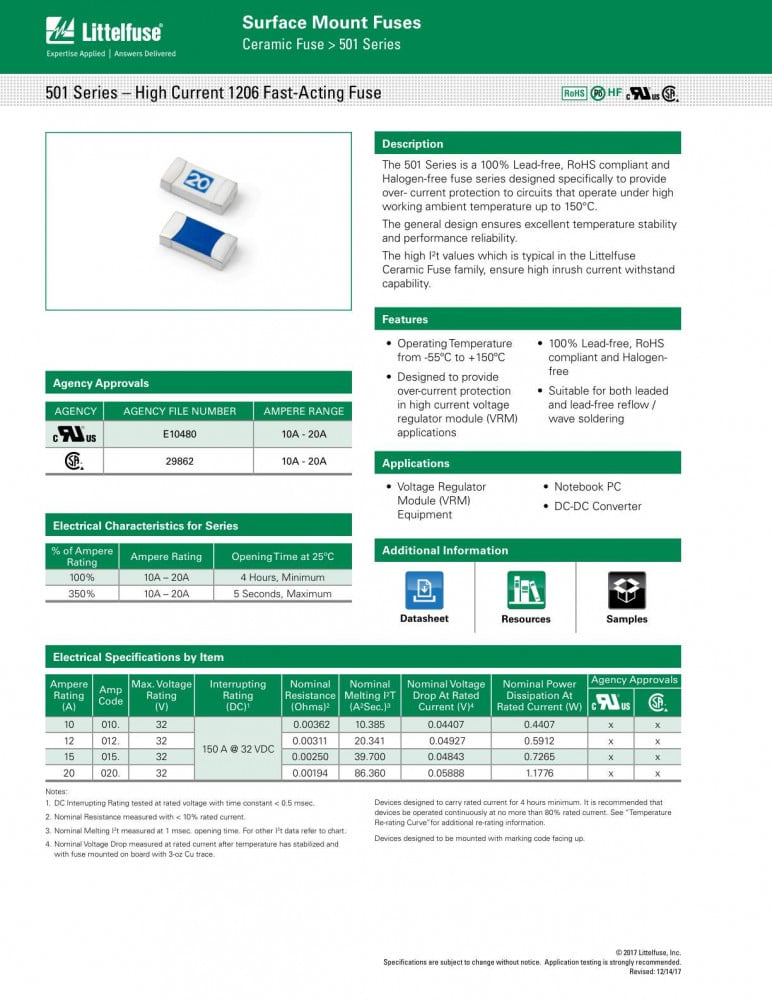 Littelfuse 0501020.WR datasheet page 1