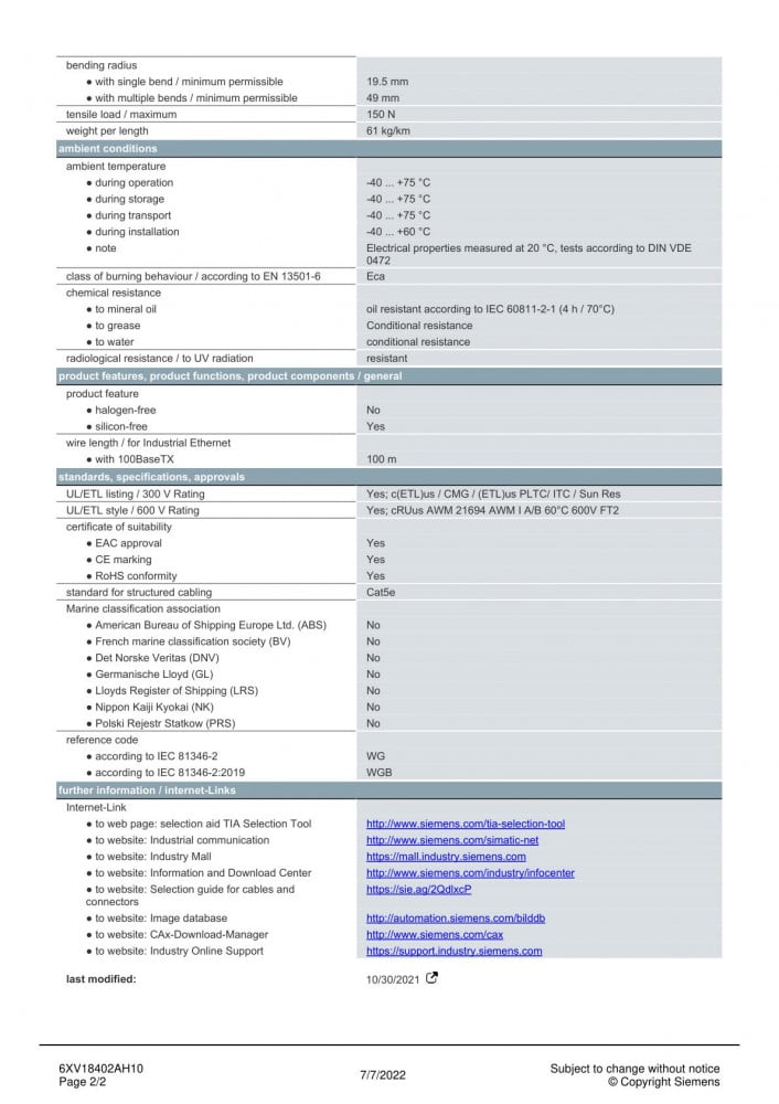 SIEMENS 6XV18402AH10 technical document page 2