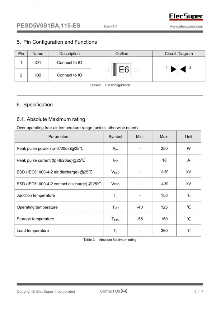 PESD5V0S1BA,115-ES datasheet page 2