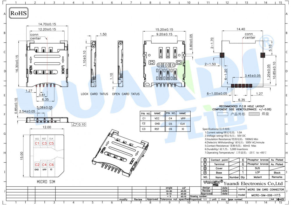 MICRO-SIM-006-H15 technical drawing page 1