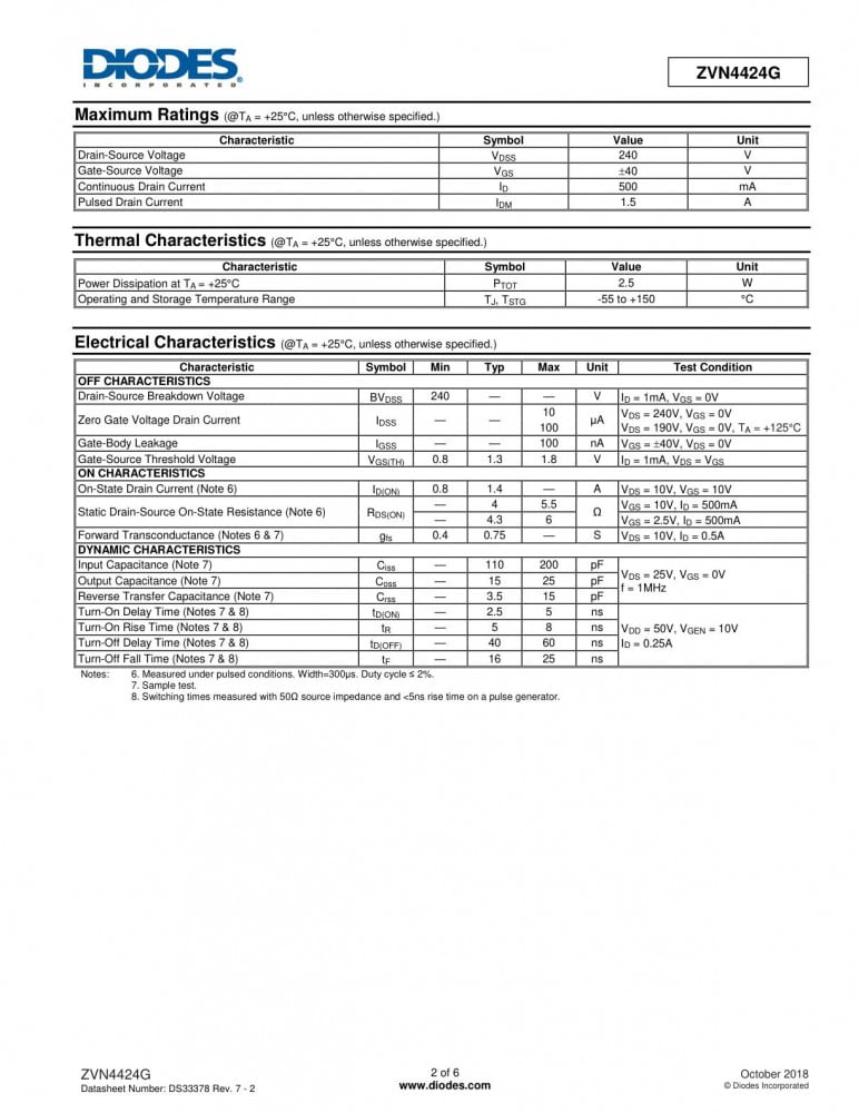 ZVN4424GTA datasheet page 2