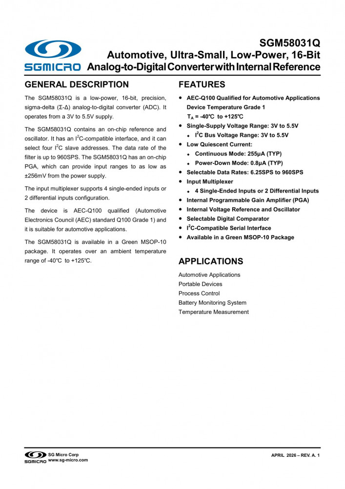 SGM58031Q datasheet page 1