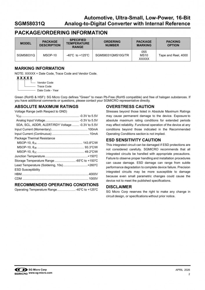 SGM58031Q datasheet page 2