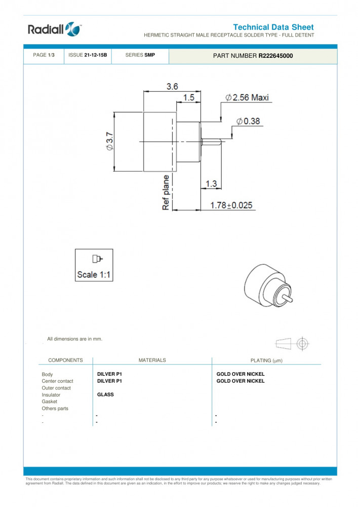 Radiall R222645000 SMP connector datasheet, page 1