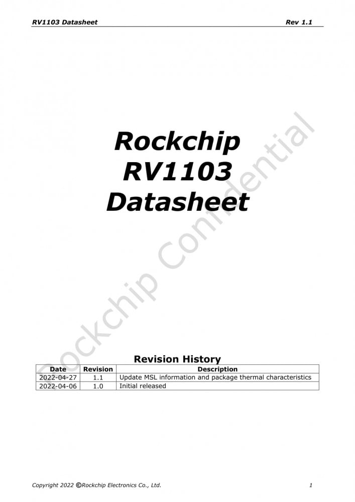 RV1103 datasheet page 1