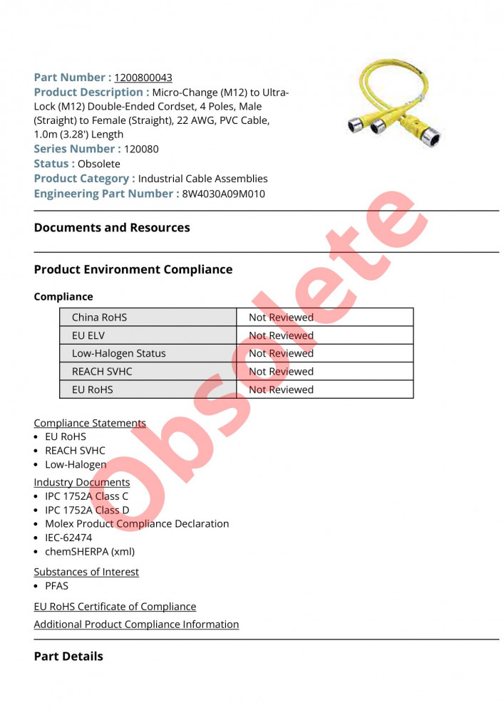 MOLEX 1200800043 technical document page 1