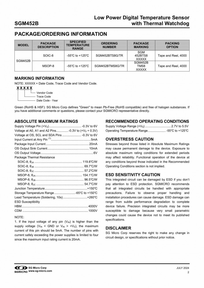 SGM452B datasheet page 2