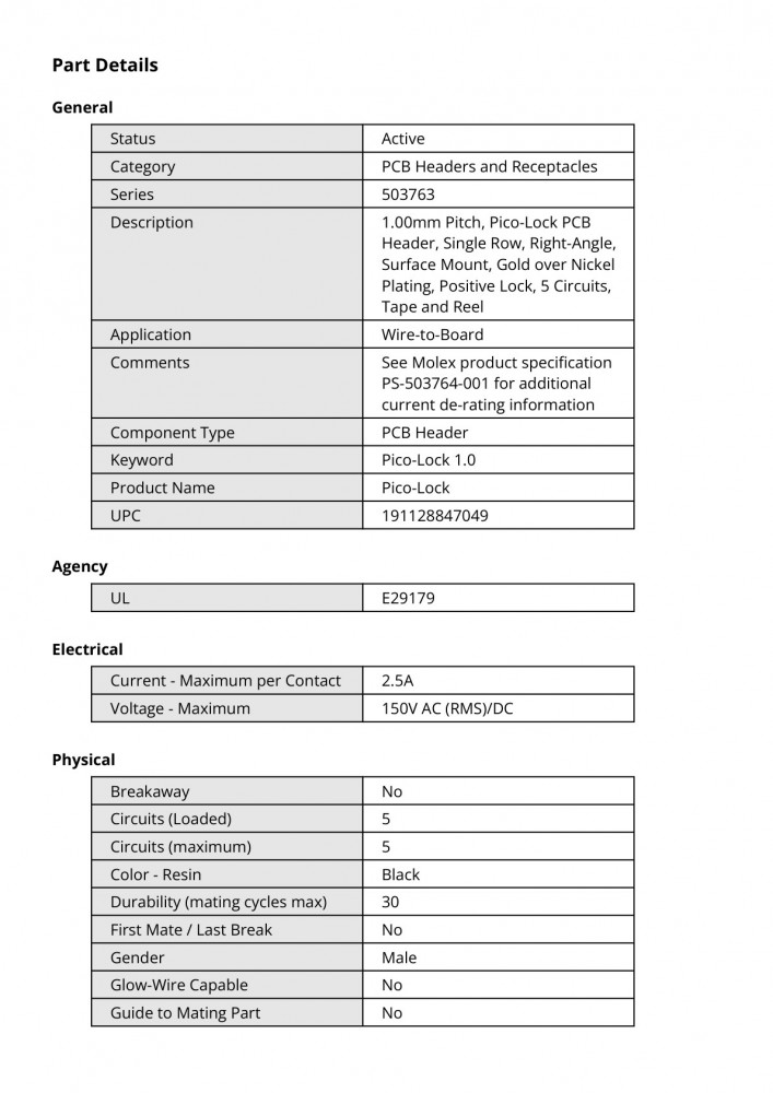 Technical document image 2 for Molex 5037630591