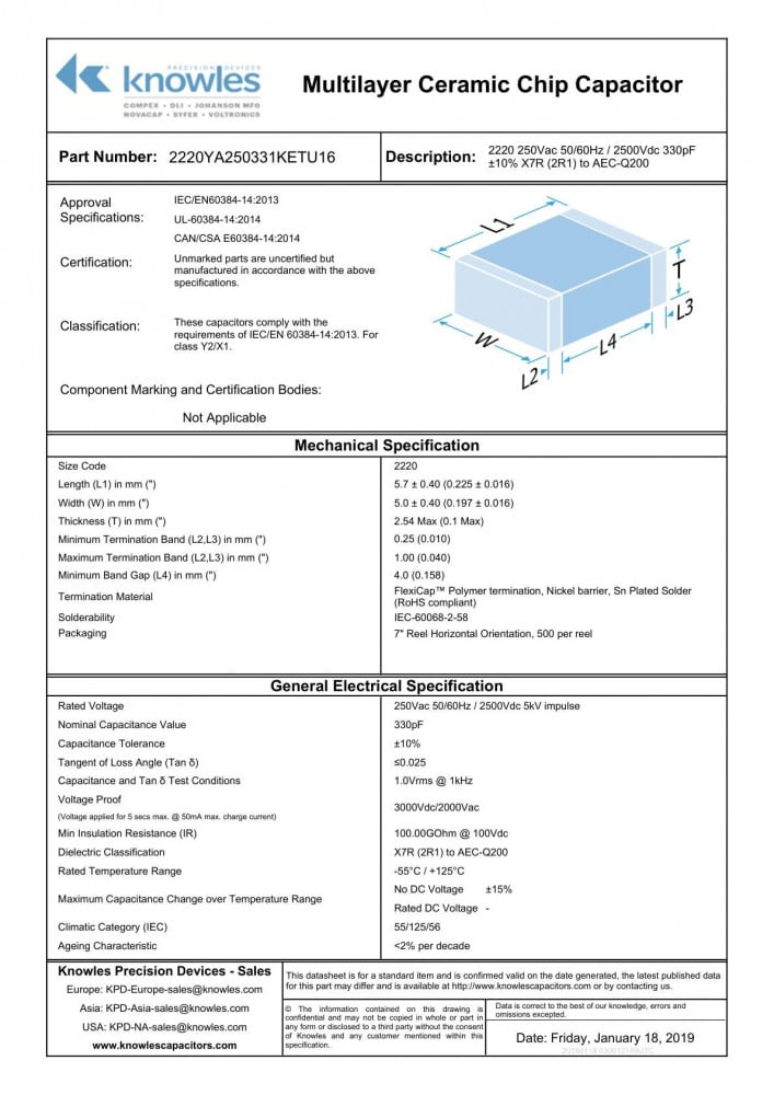 Knowles 2220YA250331KETU16 datasheet page 1