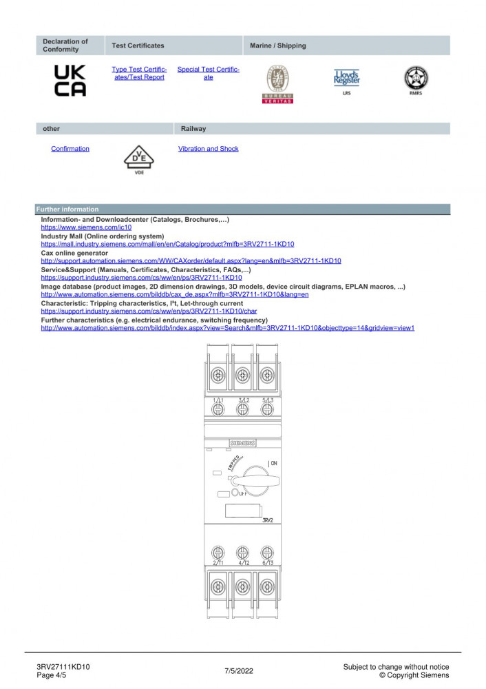 SIEMENS 3RV27111KD10 datasheet page 4