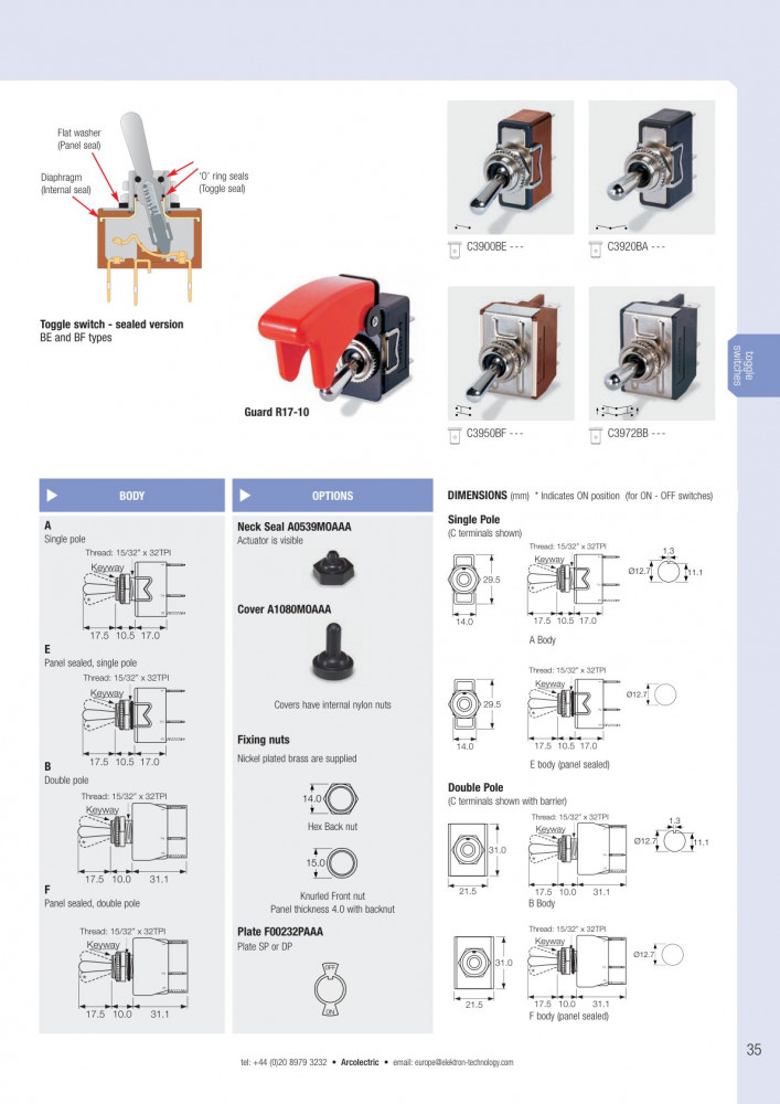 Bulgin 3900 and 3950 metal toggle switch technical document page 2