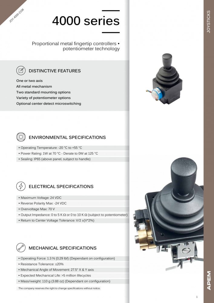 APEM 4000 series documentation page 1
