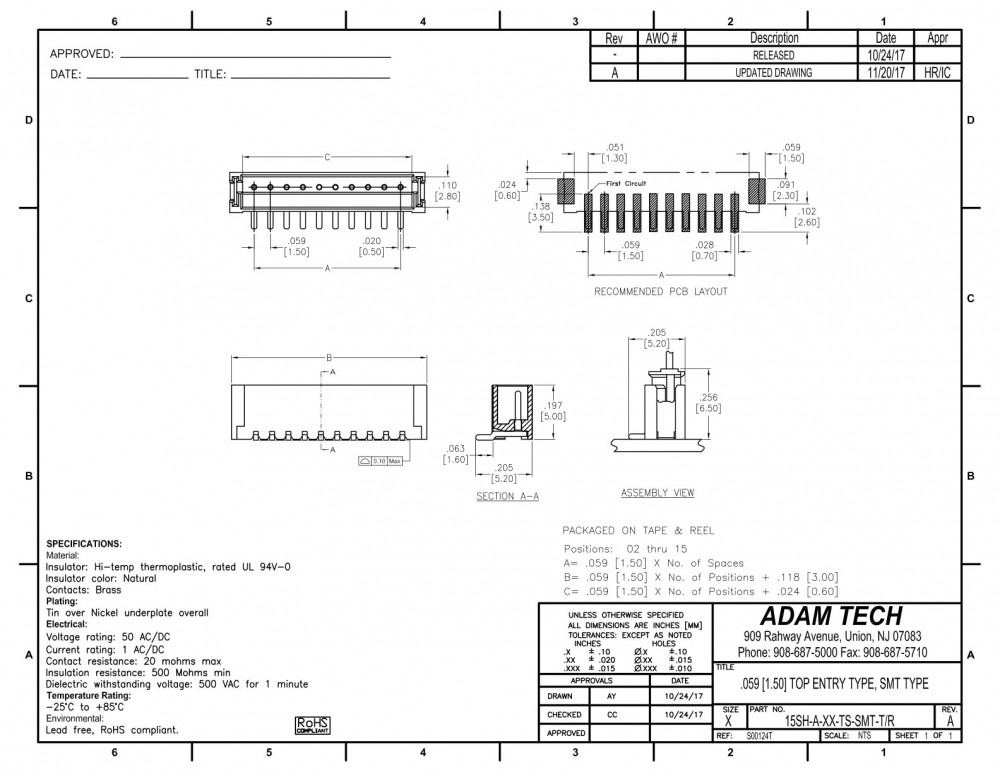 ADAM TECH 15SH-A-03-TS-SMT-T/R technical drawing page