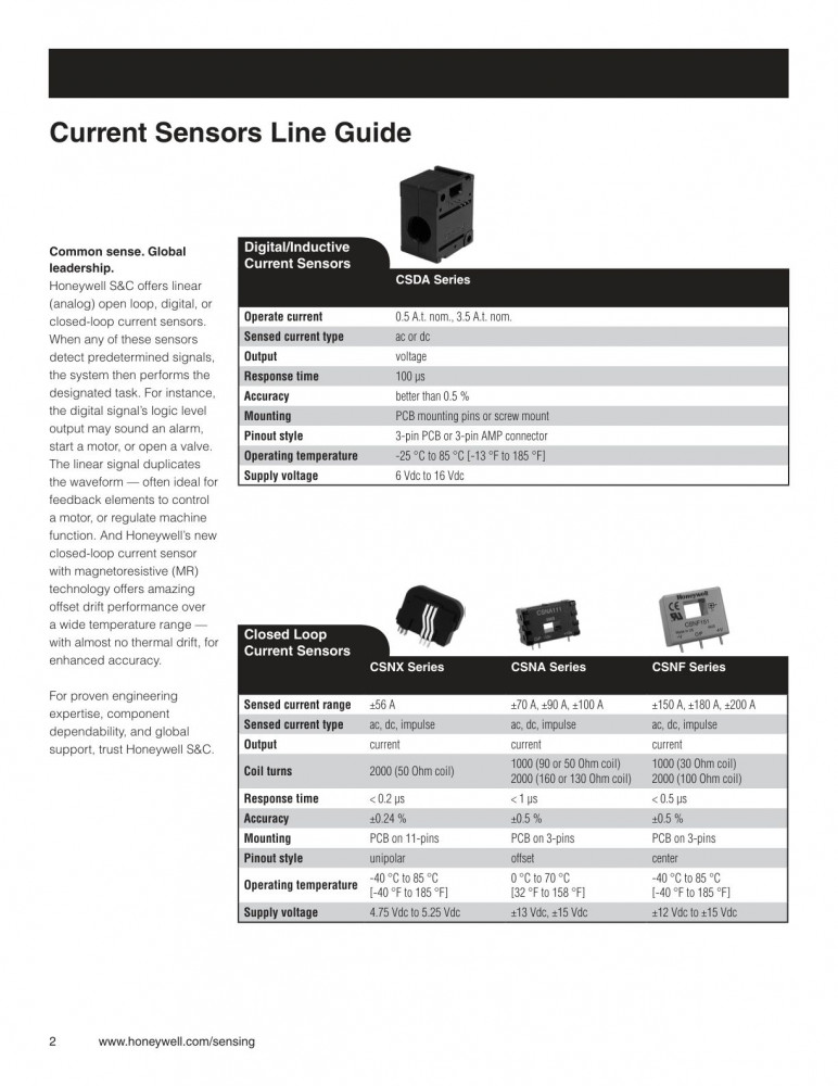 Honeywell current sensor line guide page 2