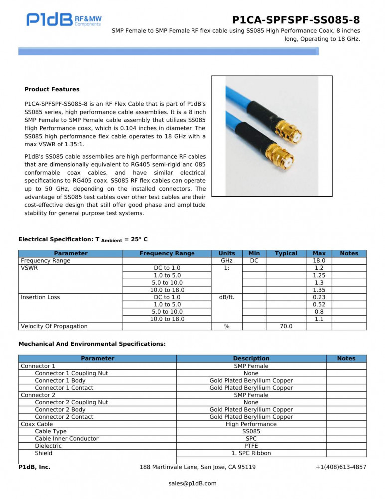 P1CA-SPFSPF-SS085-8 product documentation page 1