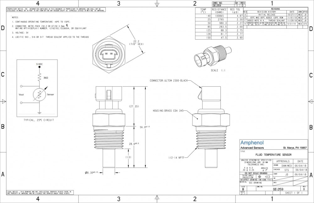Amphenol GE-2159 technical document page