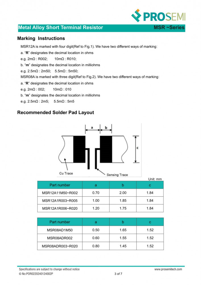 MSR12A1R005F2 datasheet page 3
