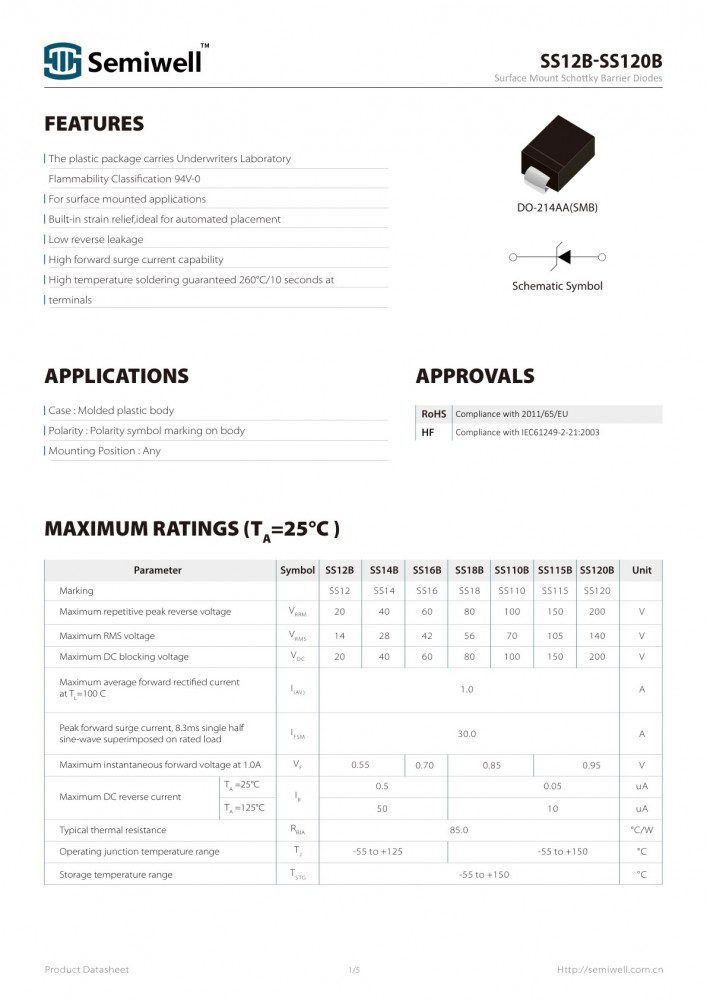 SS120B datasheet page 1