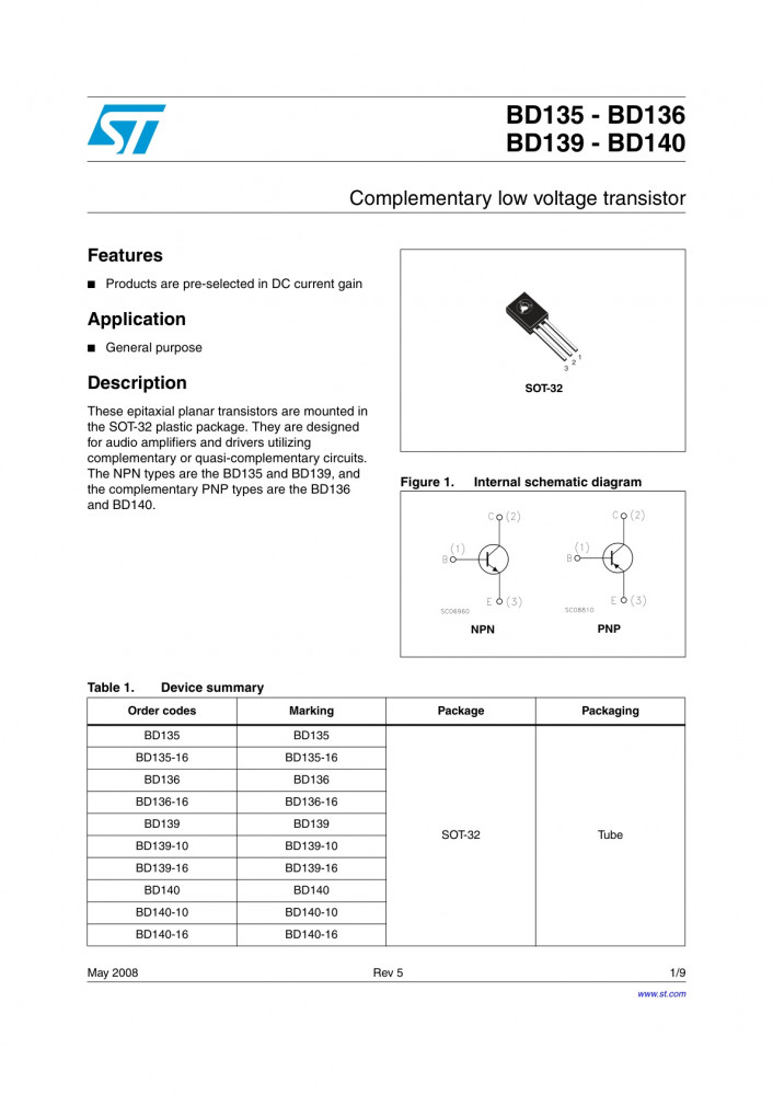 BD140-16 datasheet page 1