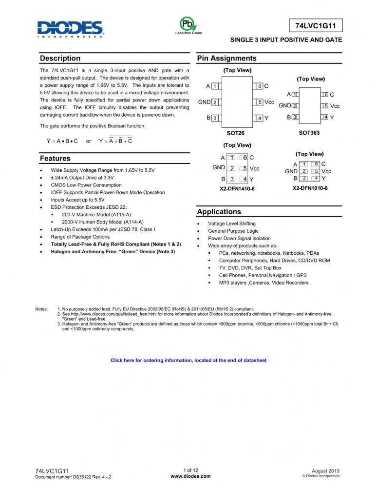 74LVC1G11FW4-7 datasheet page 1
