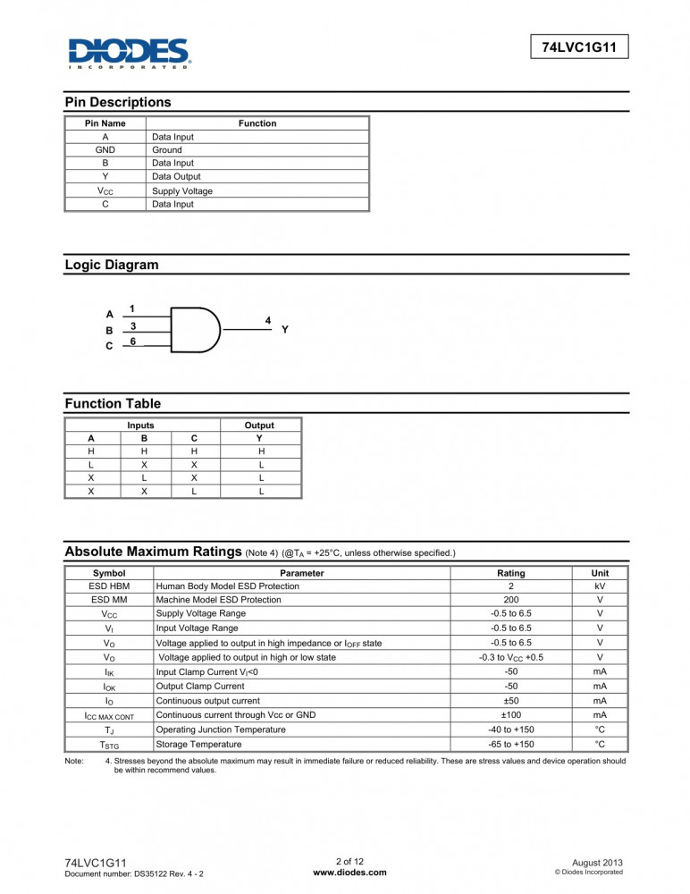 74LVC1G11FW4-7 datasheet page 2