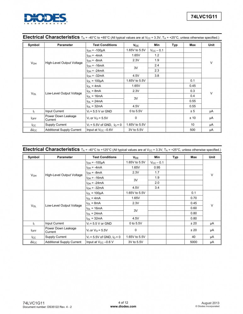 74LVC1G11FW4-7 datasheet page 4