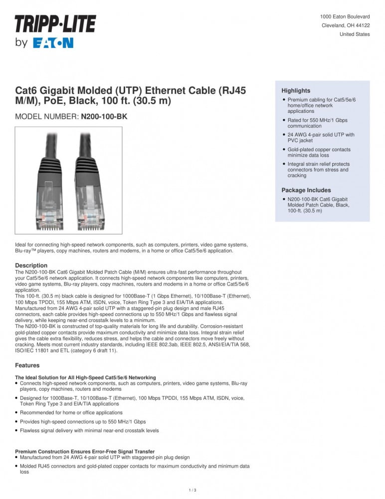 N200-100-BK technical document page 1