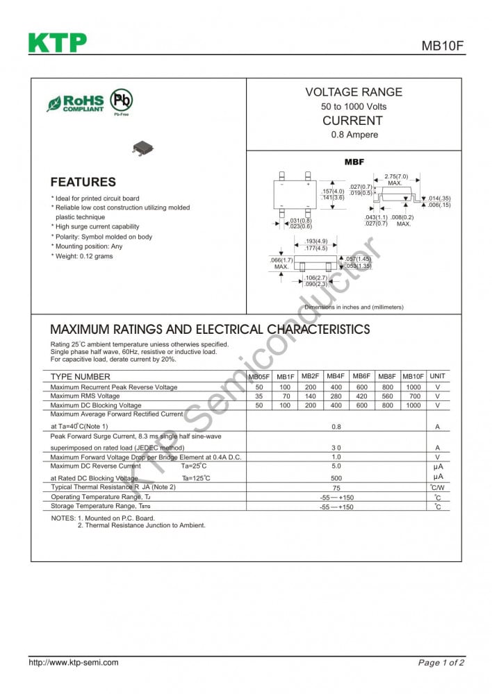 KTP MB10F datasheet page 1