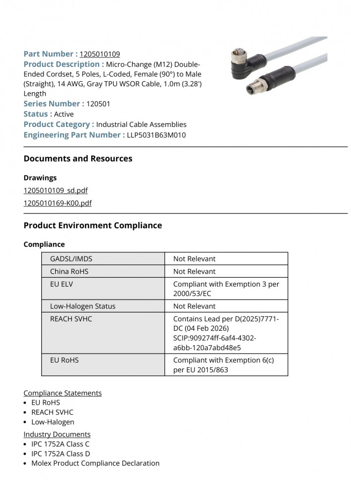 Molex Series 120501 packaging drawing, page image 1