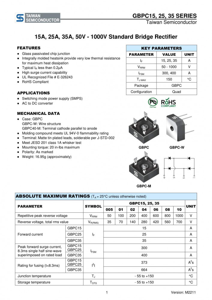 GBPC rectifier datasheet page 1