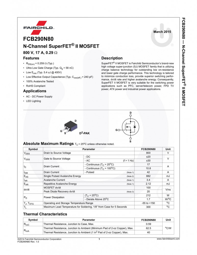 FCB290N80 datasheet page 2