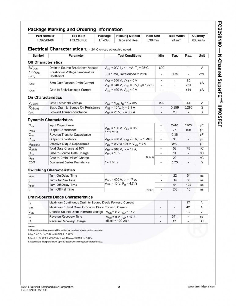FCB290N80 datasheet page 3