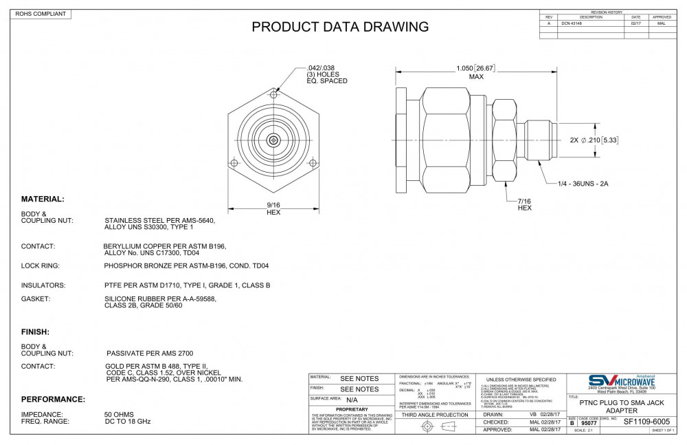 Amphenol SF1109-6005 product data drawing