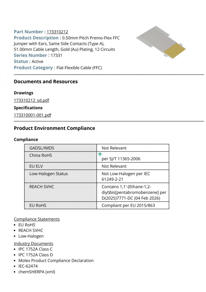 MOLEX 173310212 technical document image 1
