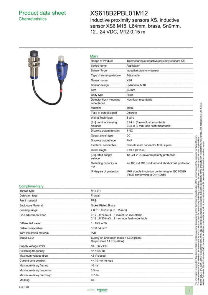XS618B2PBL01M12 technical document page 1