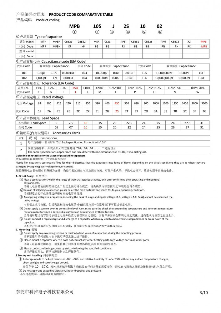 KYET MPB105J2S1002 specification page 3