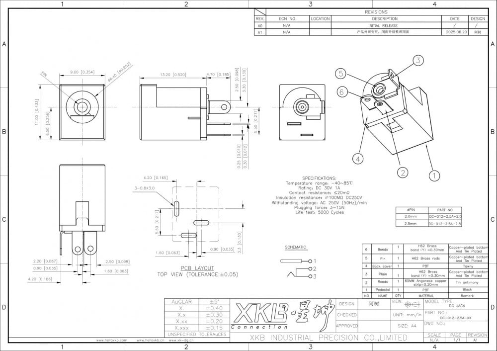 XKB Connection DC-012-2.5A-2.0 product document