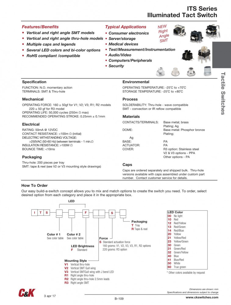C&K ITS series datasheet page 1