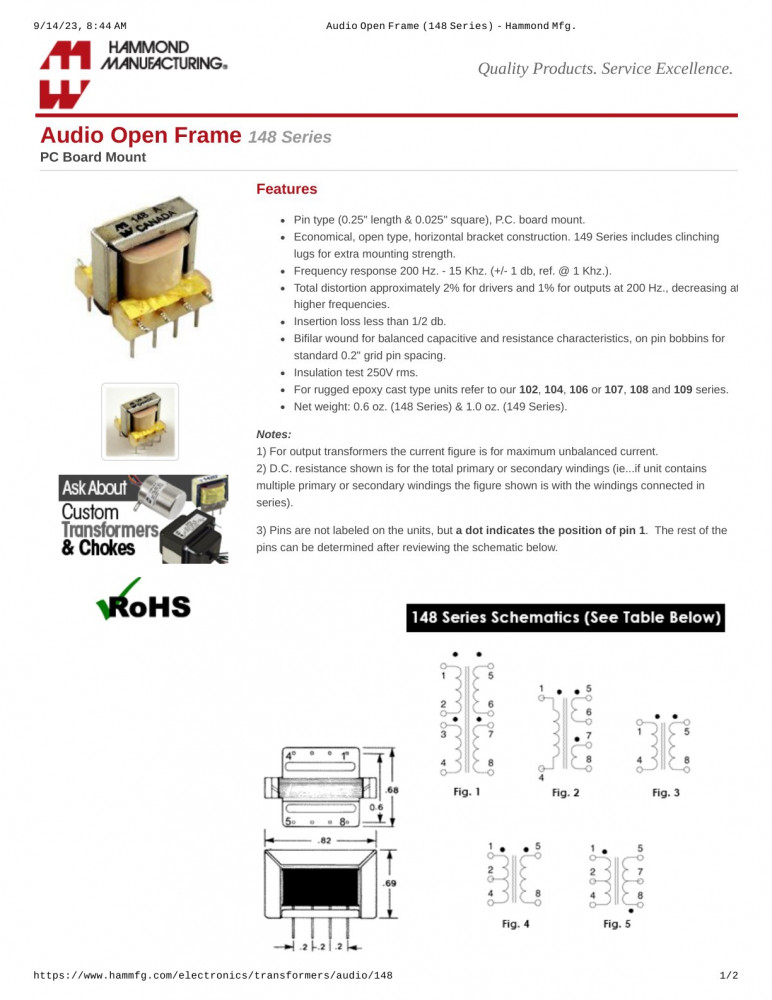 Hammond 148 Series technical document page 1