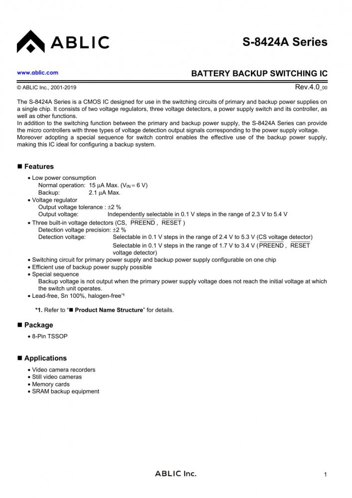 S-8424A datasheet page 1