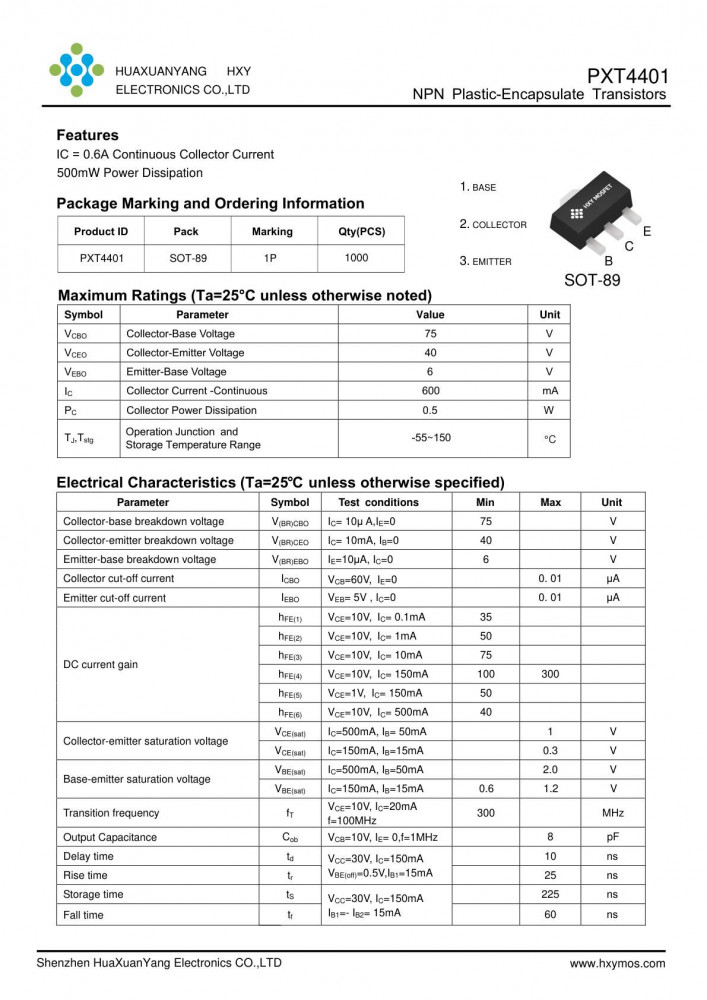 PXT4401-HXY datasheet page 1
