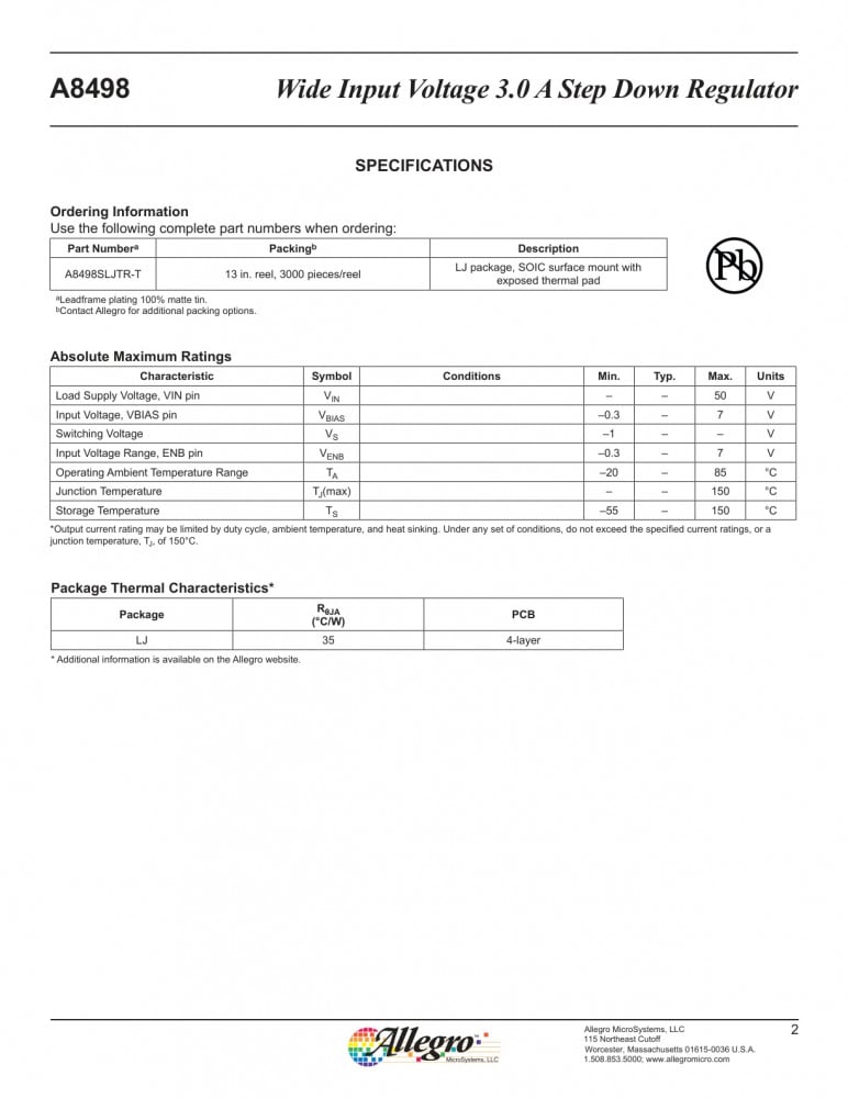 A8498 datasheet page 2