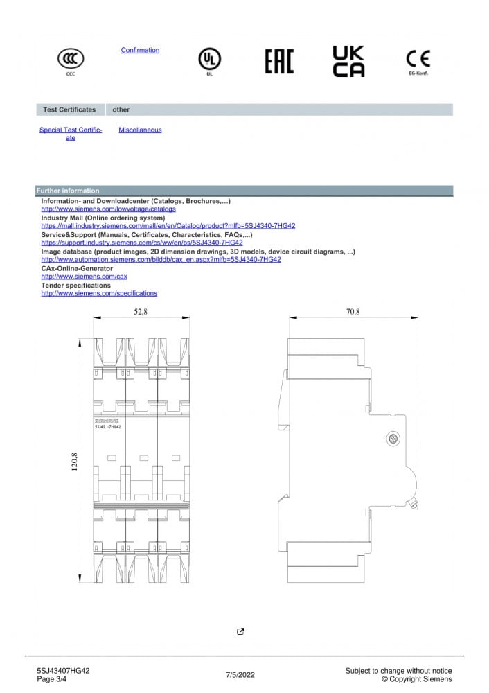 SIEMENS 5SJ4340-7HG42 technical document page 3