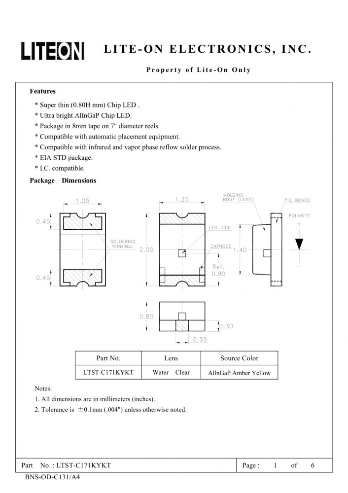 LTST-C171KYKT datasheet page 1