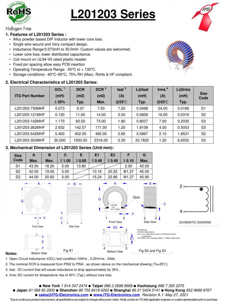 ITG Electronics L201203 series datasheet page