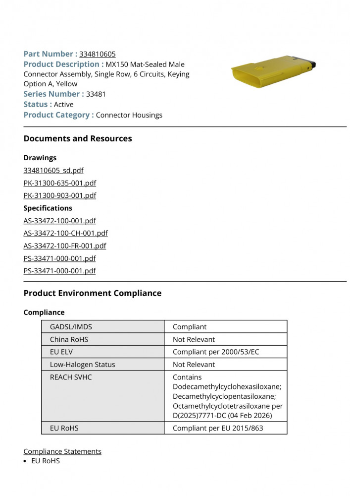 MOLEX 334810605 technical document preview, page 1