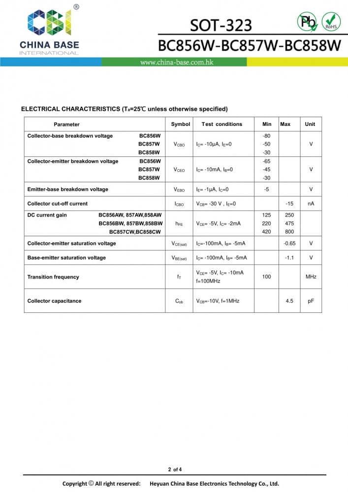 CBI BC857BW datasheet page 2
