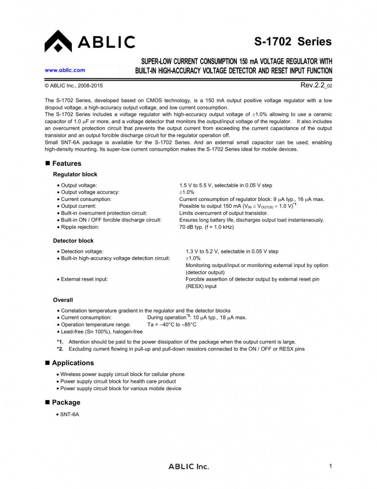 S-1702 datasheet page 1